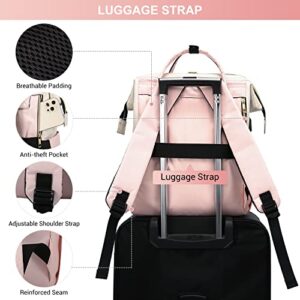 LOVEVOOK Laptop Backpack Purse for Women, 17 Inch Computer Business Stylish Backpacks, Doctor Nurse Bags for Work, Casual Daypack Backpack with USB Port, Pink-White