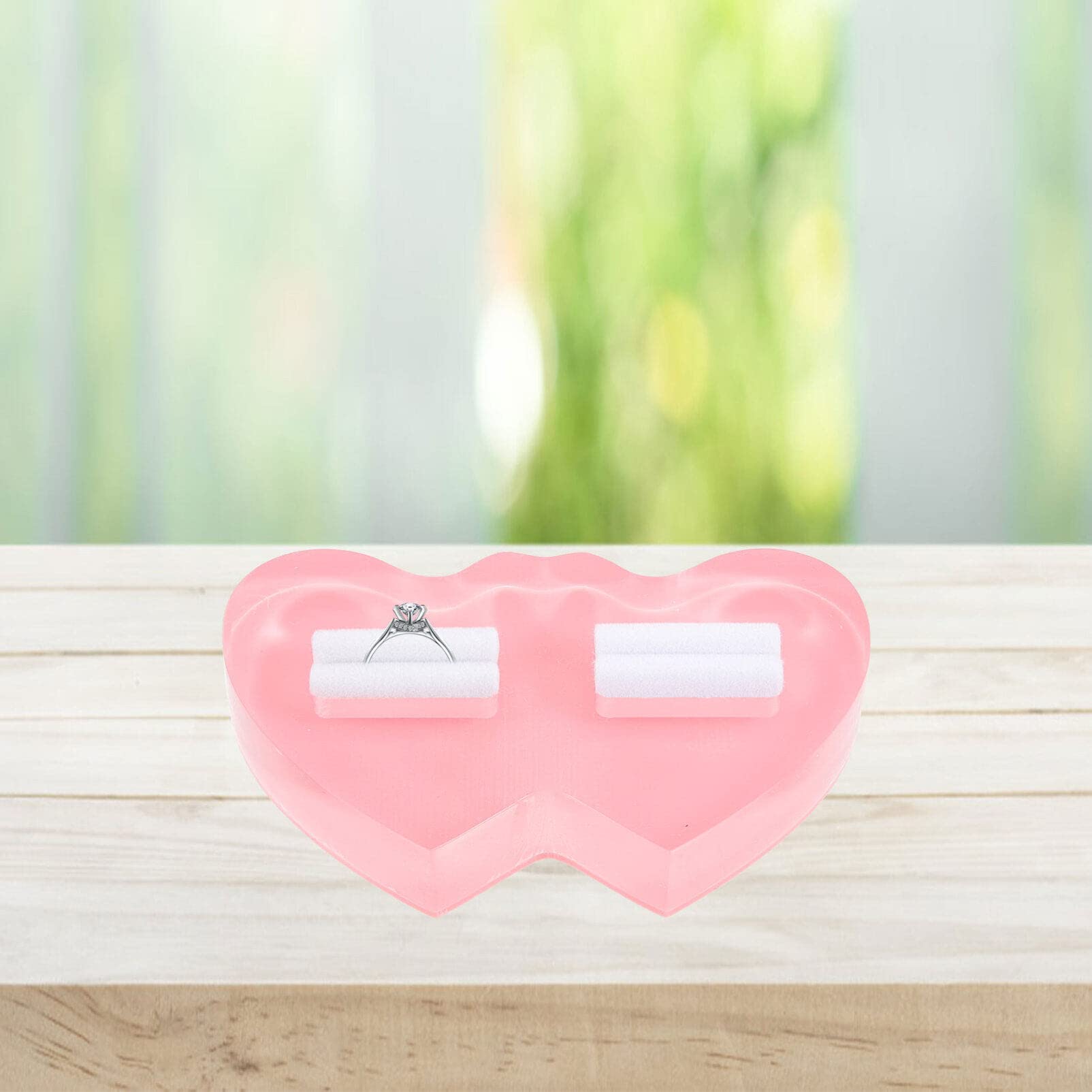 iplusmile Loving Earring Holder Acrylic Ring Box Heart Shaped Case Ear Studs Display Holder with Foam Cushion Portable Necklace Jewelry Organizer Bracelets Storage Tray for Women Pink