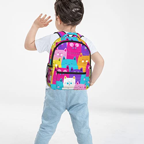 YSBKN Kid's Mini Backpack 12 inch Colorful Cartoon Cat Backpack Schoolbag Preschool Kindergarten Children Bag Nursery Travel Bag for Toddler Boys Girls Age 3-7