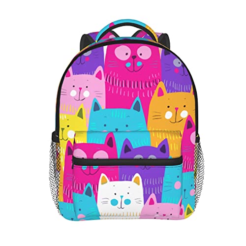 YSBKN Kid's Mini Backpack 12 inch Colorful Cartoon Cat Backpack Schoolbag Preschool Kindergarten Children Bag Nursery Travel Bag for Toddler Boys Girls Age 3-7