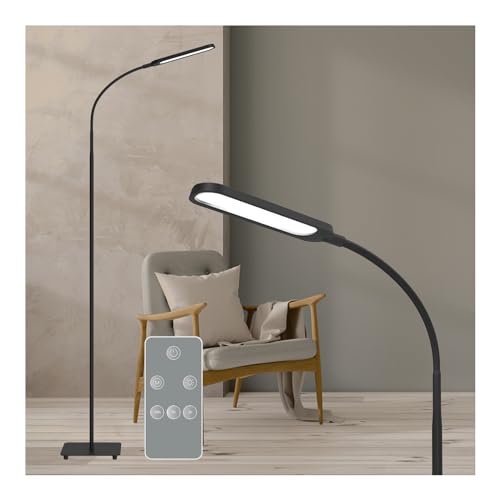 Koopala LED Floor Lamp, Bright Tall Standing Light with Dimmable 4 Brightness&4 Color Temps, Adjustable Gooseneck, 3 Timer, Touch& Remote Control, Couch Lamp, for Reading/Living Room/Bedroom/-Black