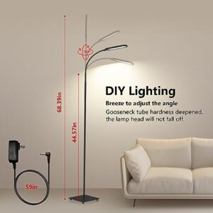 Koopala LED Floor Lamp, Bright Tall Standing Light with Dimmable 4 Brightness&4 Color Temps, Adjustable Gooseneck, 3 Timer, Touch& Remote Control, Couch Lamp, for Reading/Living Room/Bedroom/-Black