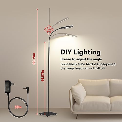 Koopala LED Floor Lamp, Bright Tall Standing Light with Dimmable 4 Brightness&4 Color Temps, Adjustable Gooseneck, 3 Timer, Touch& Remote Control, Couch Lamp, for Reading/Living Room/Bedroom/-Black