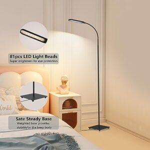 Koopala LED Floor Lamp, Bright Tall Standing Light with Dimmable 4 Brightness&4 Color Temps, Adjustable Gooseneck, 3 Timer, Touch& Remote Control, Couch Lamp, for Reading/Living Room/Bedroom/-Black