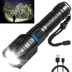 rechargeable flashlights high lumens, 950000lm powerful tactical flashlights, 5 modes led flashlight adjustable, brightest flashlight waterproof, handheld flash light for emergencies, camping, hiking