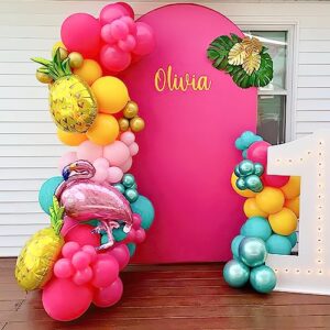 BBeipulas 88Pcs Tropical Balloon Arch Kit 12inch Hot Pink Orange Yellow Green Teal Latex Confetti Balloons for Barbie Party Decorations Luau Tropical Hawaii Flamingo Coachella Party Theme