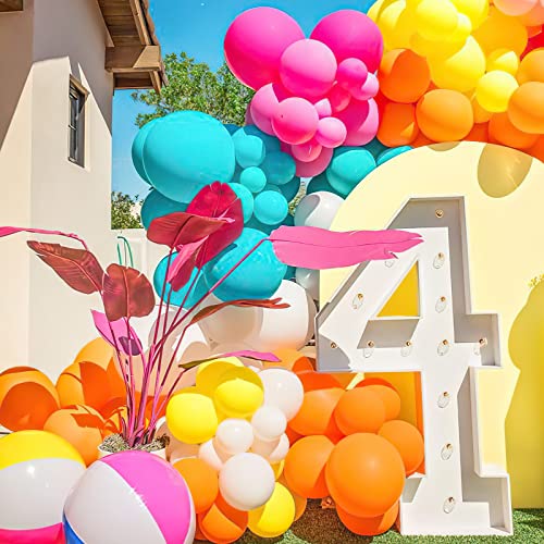 BBeipulas 88Pcs Tropical Balloon Arch Kit 12inch Hot Pink Orange Yellow Green Teal Latex Confetti Balloons for Barbie Party Decorations Luau Tropical Hawaii Flamingo Coachella Party Theme