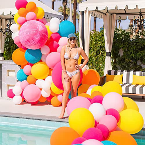 BBeipulas 88Pcs Tropical Balloon Arch Kit 12inch Hot Pink Orange Yellow Green Teal Latex Confetti Balloons for Barbie Party Decorations Luau Tropical Hawaii Flamingo Coachella Party Theme