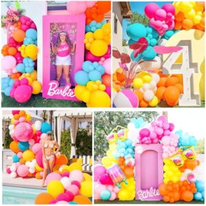 BBeipulas 88Pcs Tropical Balloon Arch Kit 12inch Hot Pink Orange Yellow Green Teal Latex Confetti Balloons for Barbie Party Decorations Luau Tropical Hawaii Flamingo Coachella Party Theme