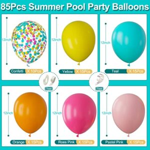 BBeipulas 88Pcs Tropical Balloon Arch Kit 12inch Hot Pink Orange Yellow Green Teal Latex Confetti Balloons for Barbie Party Decorations Luau Tropical Hawaii Flamingo Coachella Party Theme