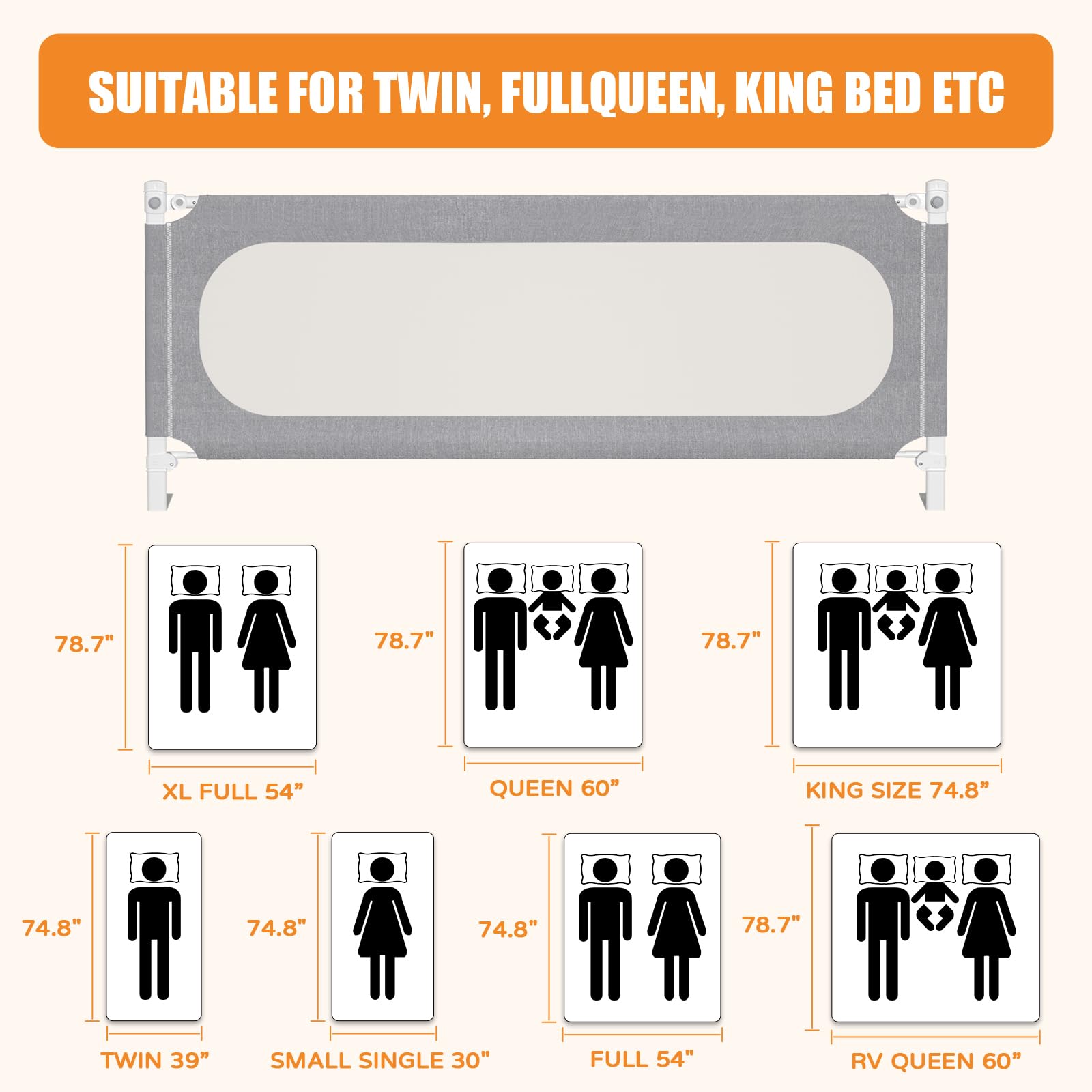 MagicFox Bed Rails for Toddlers, Extra Tall Height Adjustment Specially Designed for Twin, Full, Queen, King Size (78.7" * 30" (One Side))