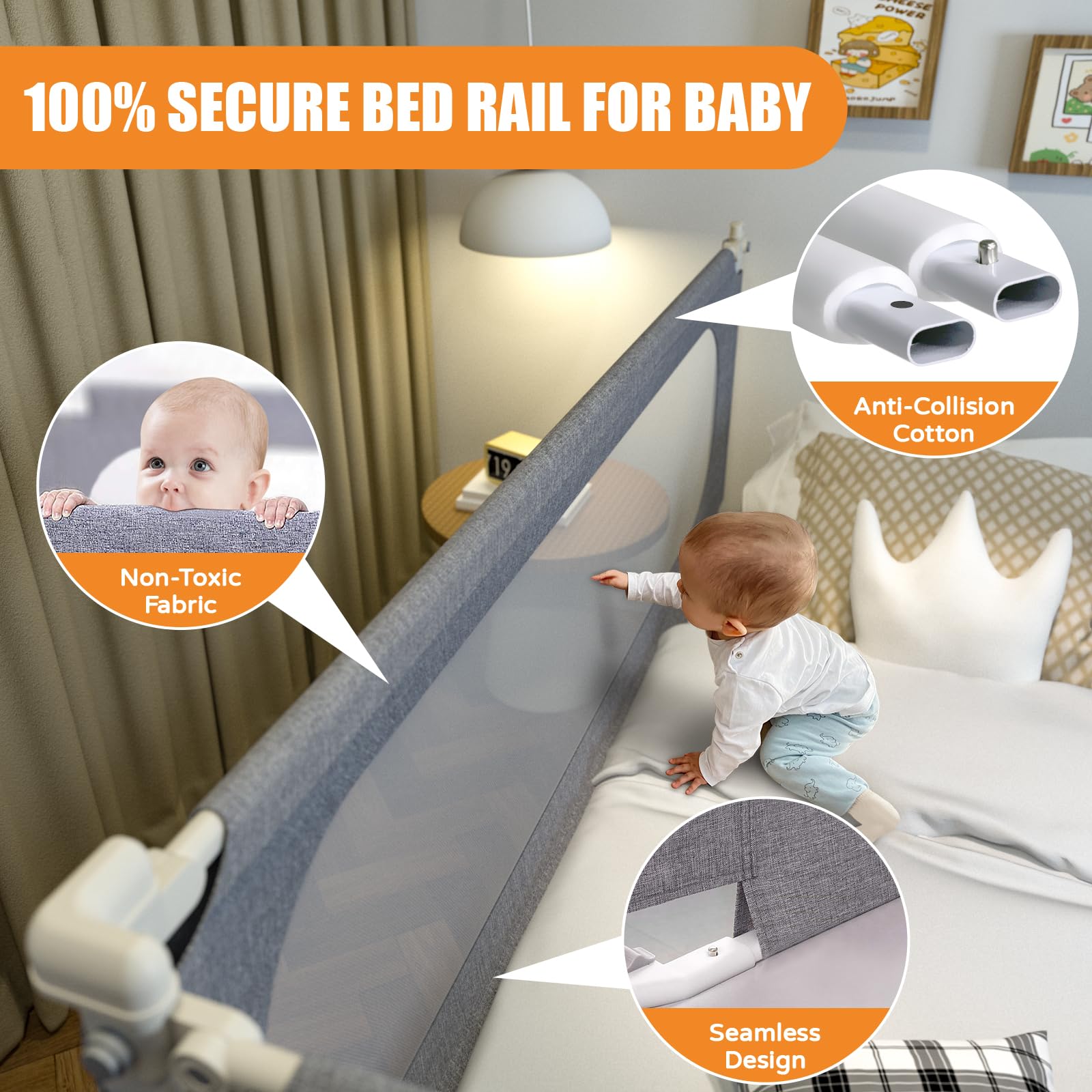 MagicFox Bed Rails for Toddlers, Extra Tall Height Adjustment Specially Designed for Twin, Full, Queen, King Size (78.7" * 30" (One Side))