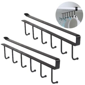 2 pack storage mug hooks rack under cabinet each with 6 hooks, cup holder hanger, wine glasses kitchen utensil hanger, ties belts scarf hanging hook rack, mug hook hanger under shelf without drilling