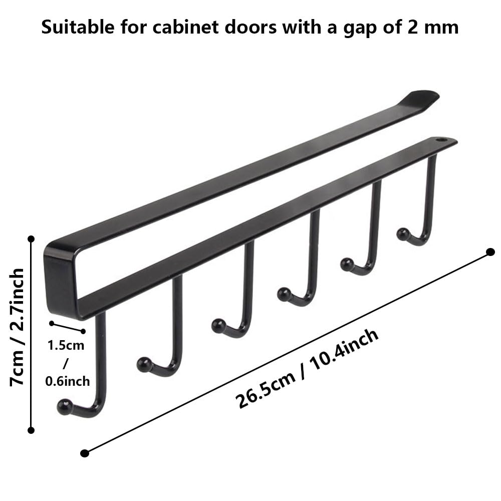 2 Pack Storage Mug Hooks Rack Under Cabinet Each with 6 Hooks, Cup Holder Hanger, Wine Glasses Kitchen Utensil Hanger, Ties Belts Scarf Hanging Hook Rack, Mug Hook Hanger Under Shelf Without Drilling