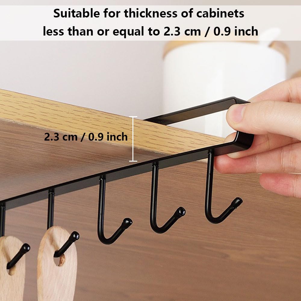 2 Pack Storage Mug Hooks Rack Under Cabinet Each with 6 Hooks, Cup Holder Hanger, Wine Glasses Kitchen Utensil Hanger, Ties Belts Scarf Hanging Hook Rack, Mug Hook Hanger Under Shelf Without Drilling