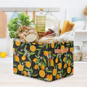 Funky Qiu Tropical Lemon Flower Storage Basket Cube Large Toys Storage Box Bin with Handle Collapsible Closet Shelf Cloth Organizer for Nursery Bedroom,15x11x9.5 in,1 Pack