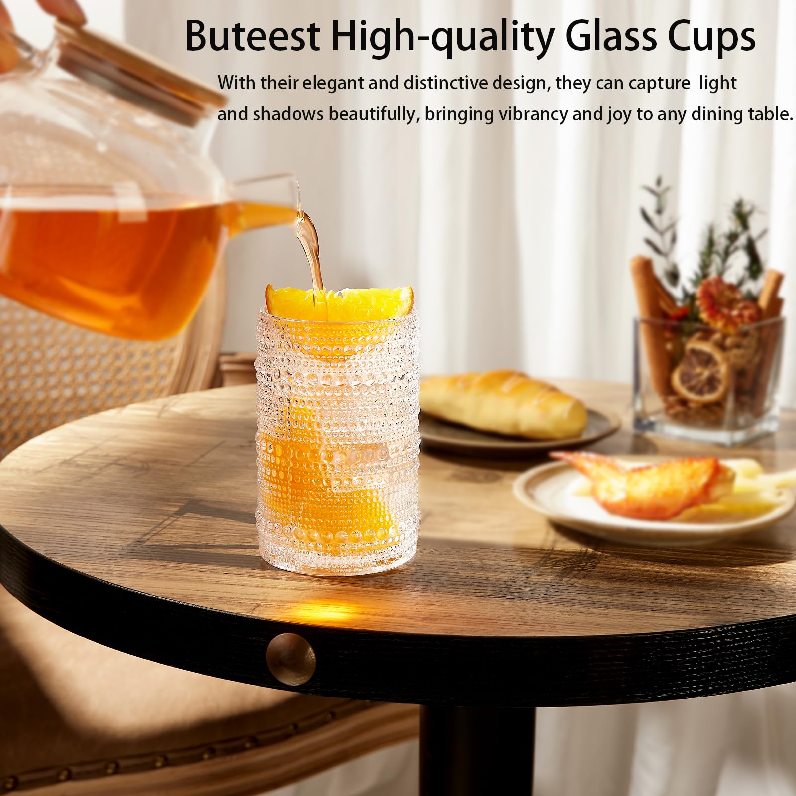 BUTEEST Set of 6 Hobnail Drinking Glasses, 13oz Vintage Glassware for Water, Juice, Cocktail, Milk, Beer & Beverages, Non-slip Design on Body &Bottom, Exquisite Clear Bubble Glasses | BPA Free |, Gift