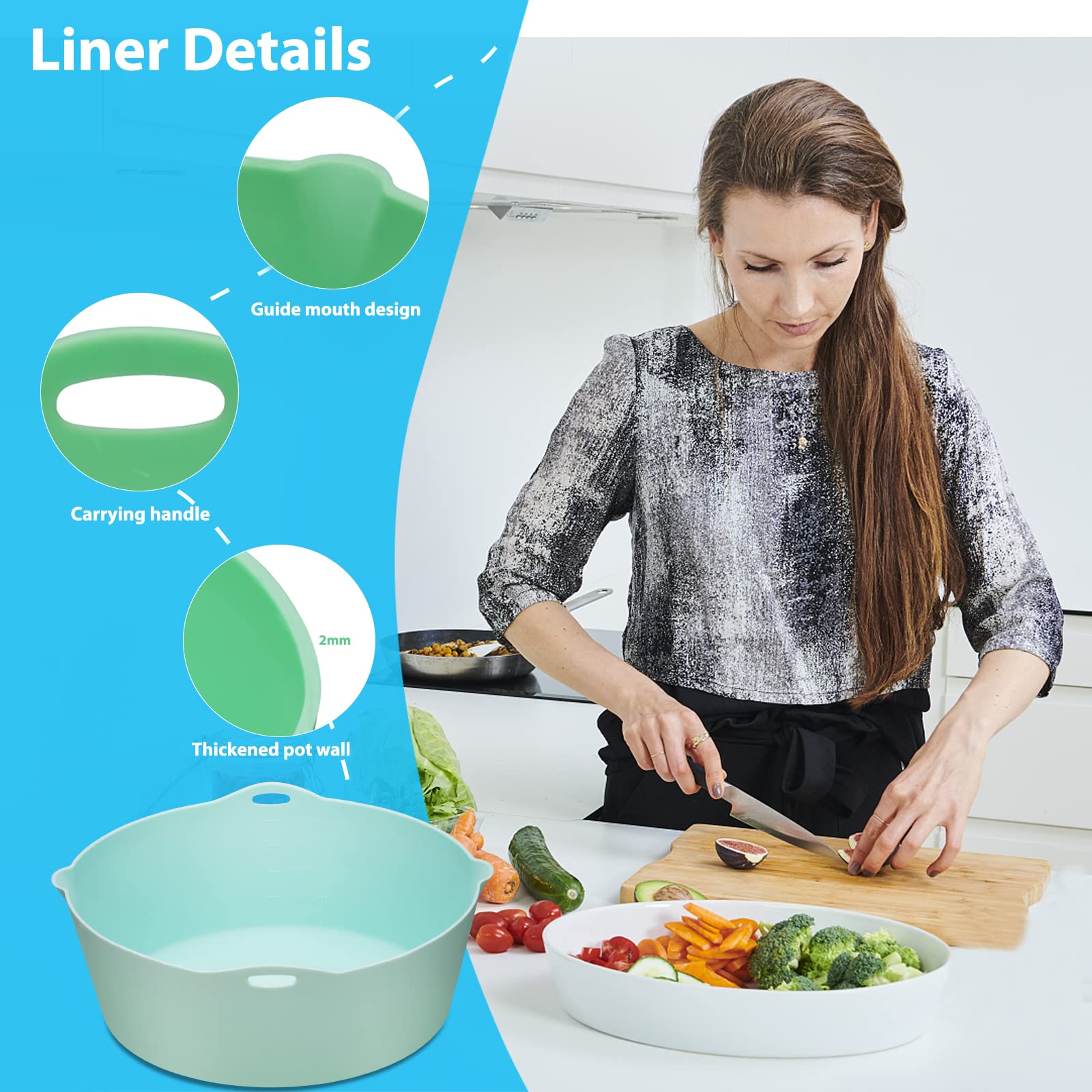 2Pack Silicone Slow Cooker Liners, Reusable Silicone 7 to 8 Quart Slow Cooker Divider Liner,Crock Pot liners,Divider Insert Slow Cooker Liners, BPA-Free, Dishwasher Safe, Oval Slow Cooker For 7QT-8QT