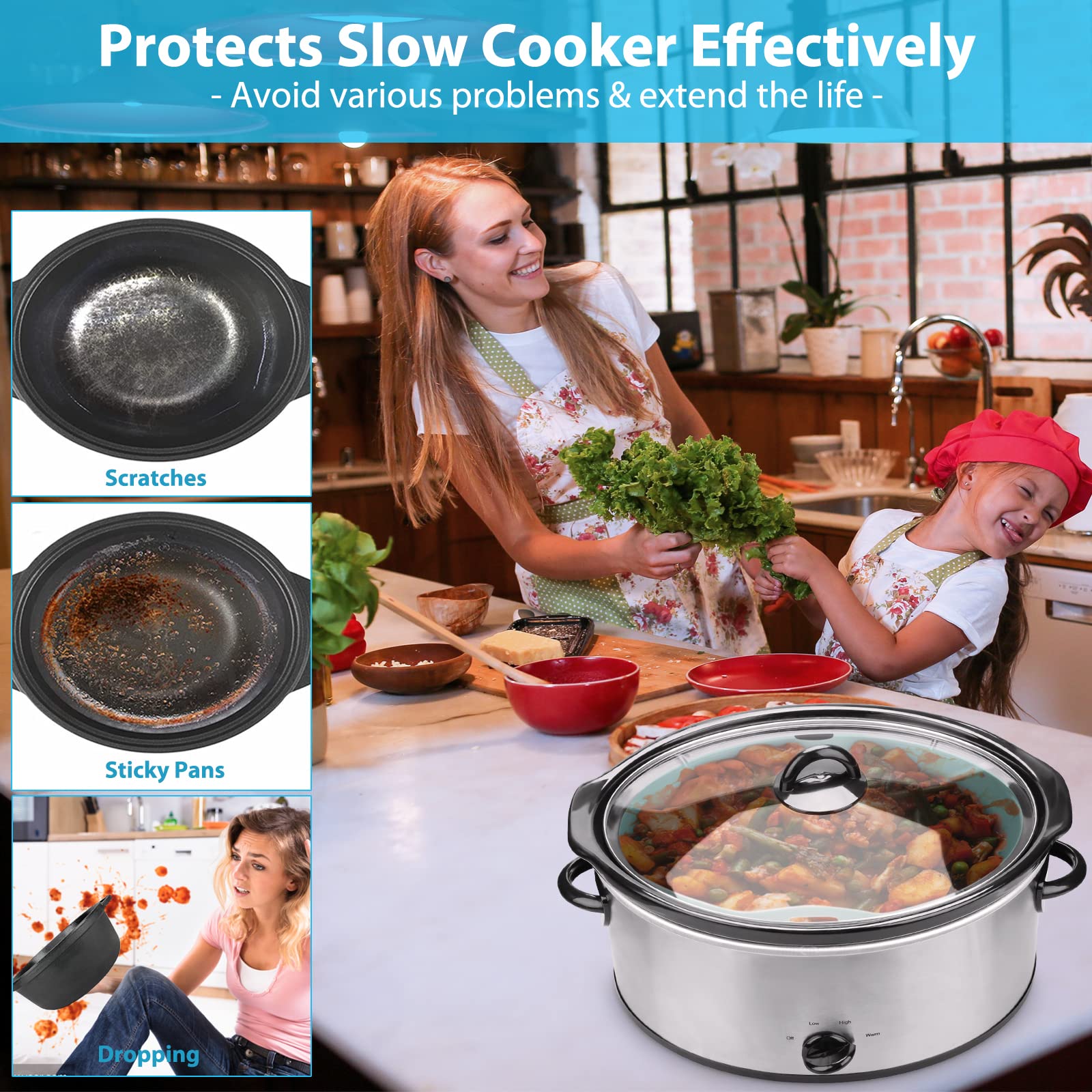 2Pack Silicone Slow Cooker Liners, Reusable Silicone 7 to 8 Quart Slow Cooker Divider Liner,Crock Pot liners,Divider Insert Slow Cooker Liners, BPA-Free, Dishwasher Safe, Oval Slow Cooker For 7QT-8QT