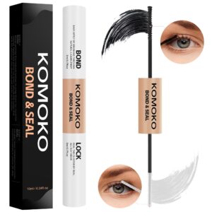 komoko lash bond and seal (10ml), cluster lash glue for individual cluster lashes, bond and seal lash glue super strong hold and long lasting 48-72 hours, waterproof eyelash glue & lash extension glue