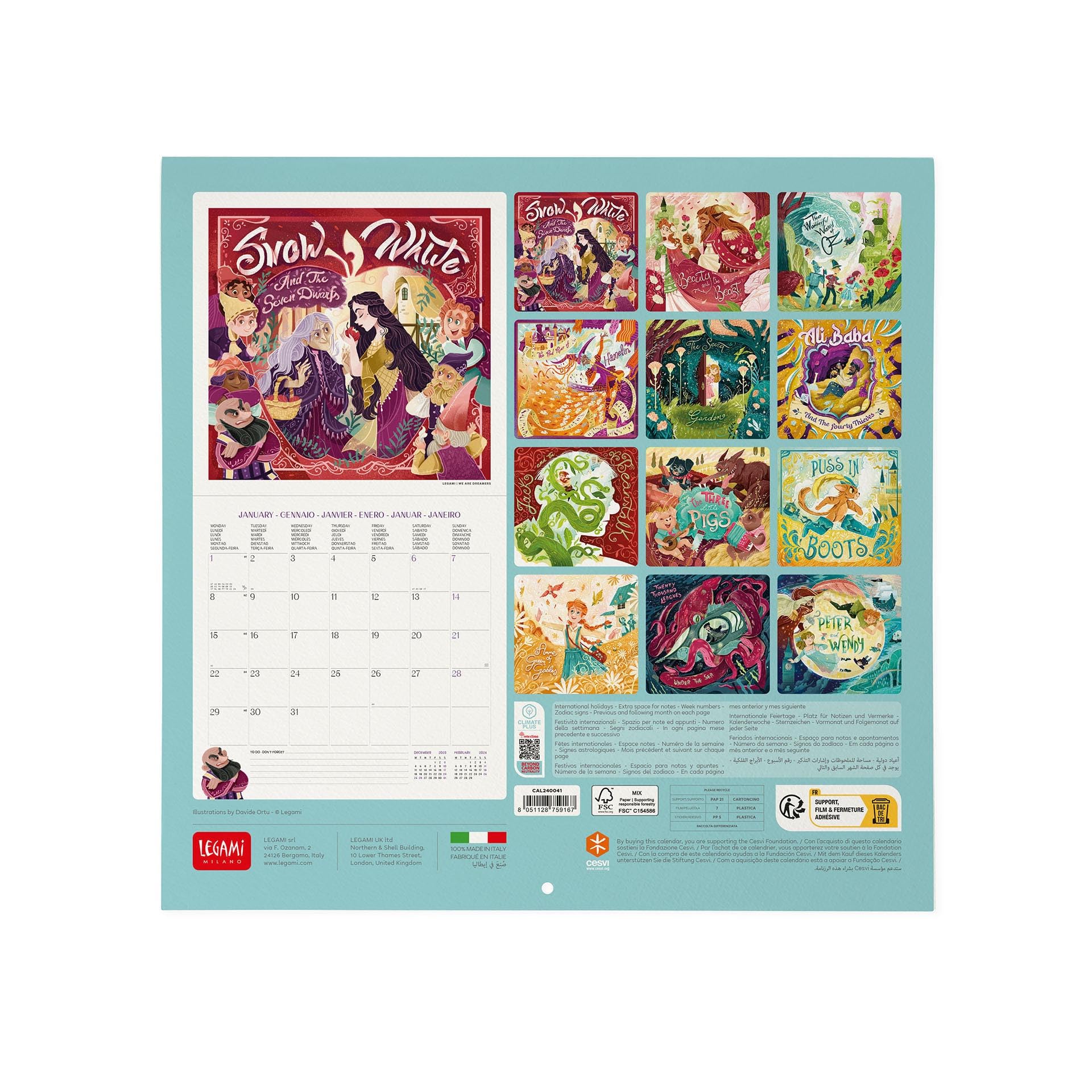 Legami - Wall Calendar 2024, 12 Months and Annual Planner, Space for Notes and Notes, Number of the Week, 6 Languages, Zodiac Signs and International Holidays, Single Cellophaning, 30x29 cm