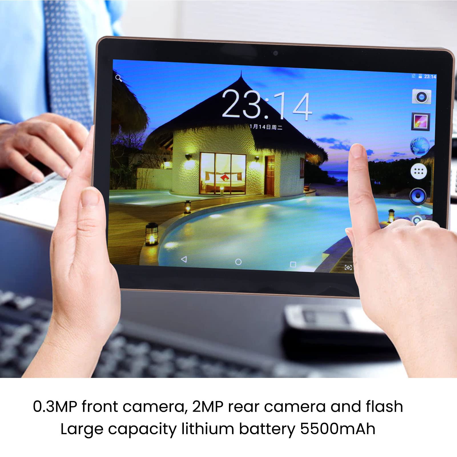 Touchscreen Tablet, Flash Octa Core 0.3MP Front 2MP Rear Smart Tablet with USB Cable for Daily (US Plug)