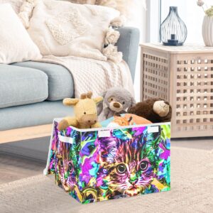 RunningBear Cat Large Storage Bins with Lid Collapsible Storage Bin Shelf Baskets Large Toy Box for Home Toys Clothes