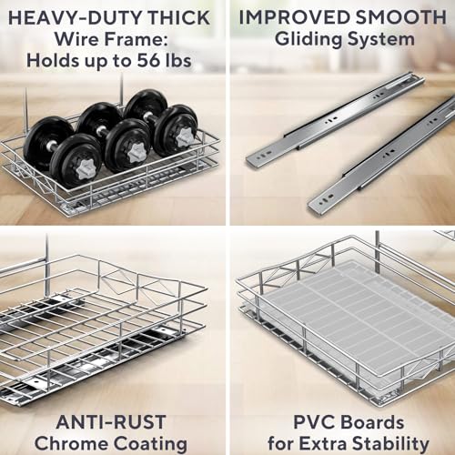 KOMFORA Cabinet Pull Out Organizer Shelves - 2-Tier Kitchen Under Sink Organizer - Heavy-Duty Cabinet Slide Out Drawer - Perfect Under Counter Organizer and Storage To Save Space