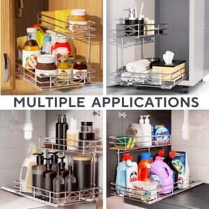 KOMFORA Cabinet Pull Out Organizer Shelves - 2-Tier Kitchen Under Sink Organizer - Heavy-Duty Cabinet Slide Out Drawer - Perfect Under Counter Organizer and Storage To Save Space