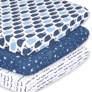 The Peanutshell Mini Crib Sheets Set for Pack & Play, Playard, Playpen, Mini Crib, 3 Pack, Nautical Whale