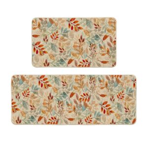 artoid mode watercolor leaves eucalyptus fall kitchen mats set of 2, home decor low-profile kitchen rugs for floor - 17x29 and 17x47 inch