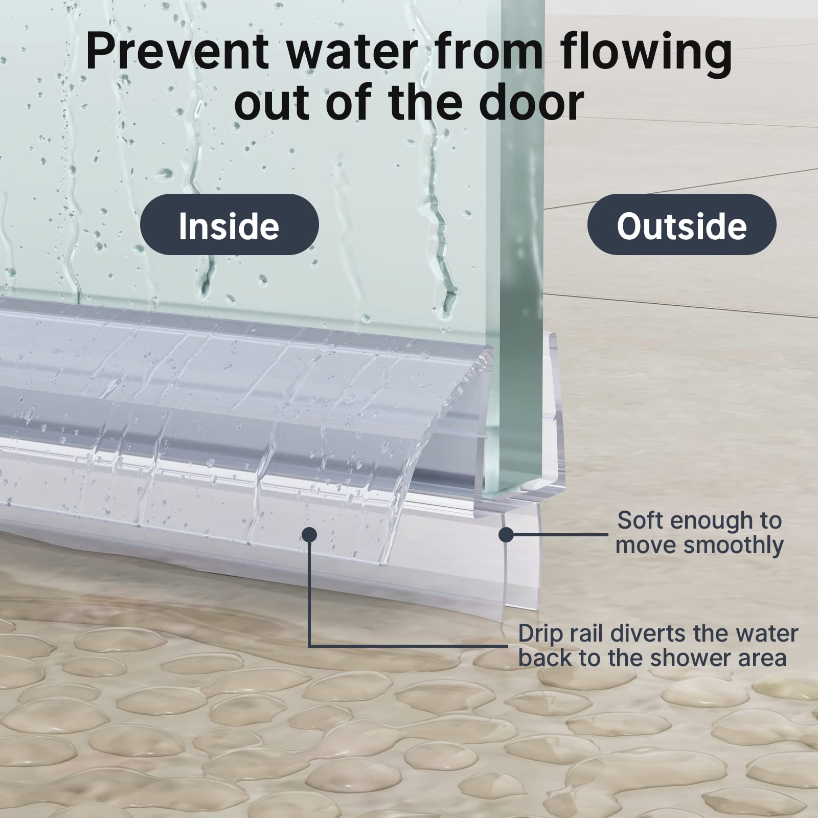 AmazerBath Shower Door Bottom Seal 39 inch (Set of 2) - Suitable for 3/8 Inch Glass, Frameless Glass Shower Door Seal Strip, Shower Door Sweep