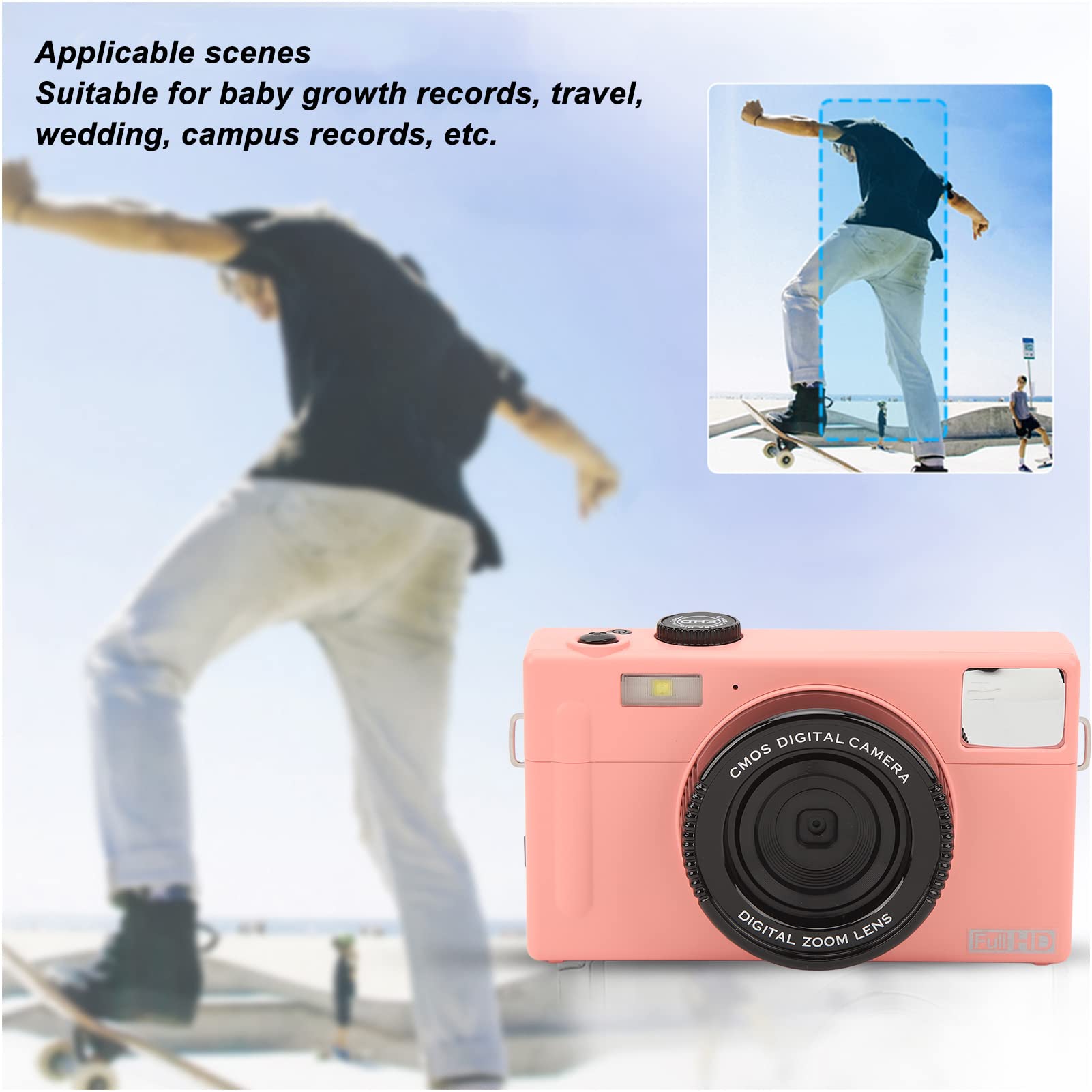 Digital Camera,4K Digital Camera 3.0inch Screen 4X Zoom 56MP Prevents Shake Vlogging Camera for Kids Adult Beginners (Pink)