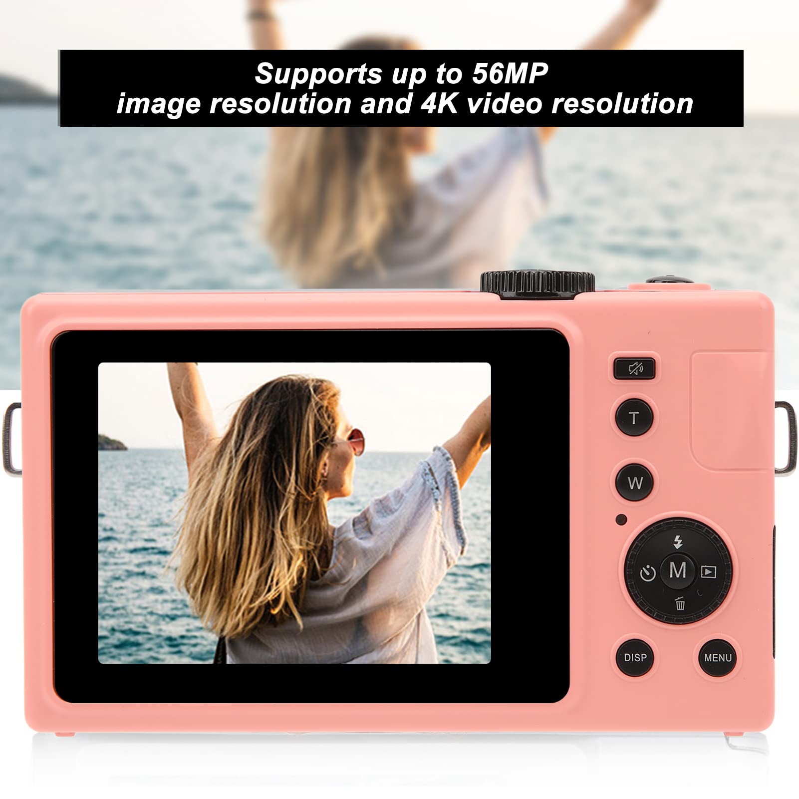 Digital Camera,4K Digital Camera 3.0inch Screen 4X Zoom 56MP Prevents Shake Vlogging Camera for Kids Adult Beginners (Pink)