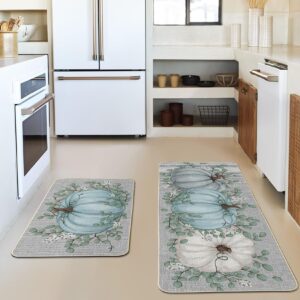 Artoid Mode Pumpkin Eucalyptus Fall Kitchen Mats Set of 2, Home Decor Low-Profile Kitchen Rugs for Floor - 17x29 and 17x47 Inch