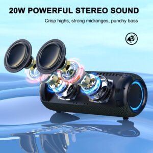 Bobtot Portable Bluetooth Speaker Wireless Speaker, TWS Stereo Sound Bluetooth 5.0 Waterproof IPX5 Built-in Mic with RGB Lights for Home Indoors and Outdoors Party…