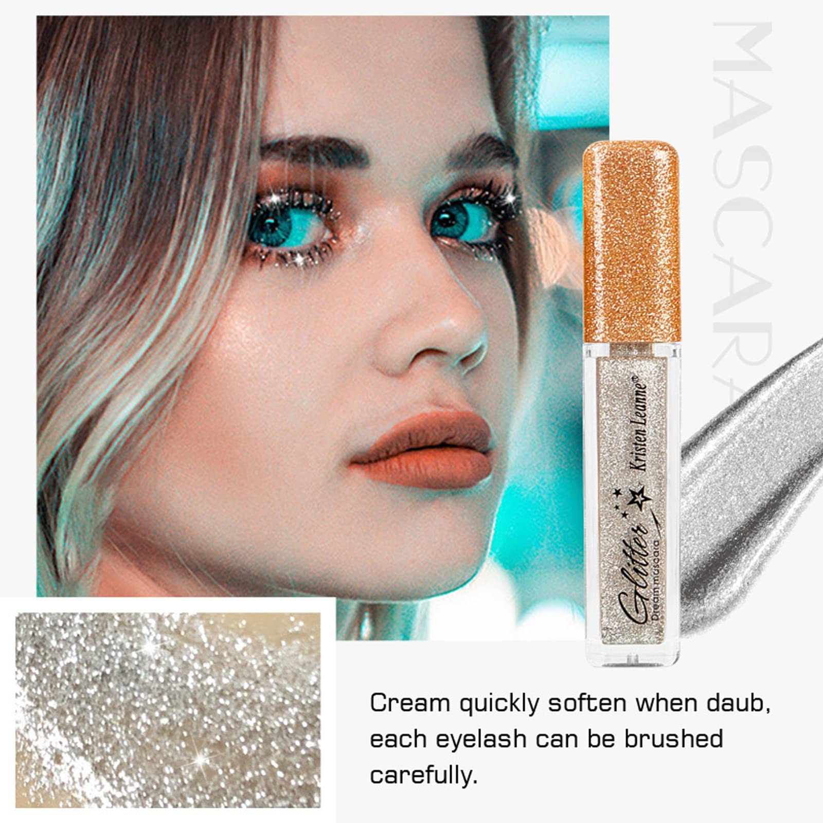 Rosarden Galaxy Glitter Mascara - Waterproof Long Lasting Mascara for Eyelashes - Shiny Sparkle Diamond Mascara - Makeup Mascara for Length and Volume - Smudge Proof Eyelash Mascara for Party Wedding