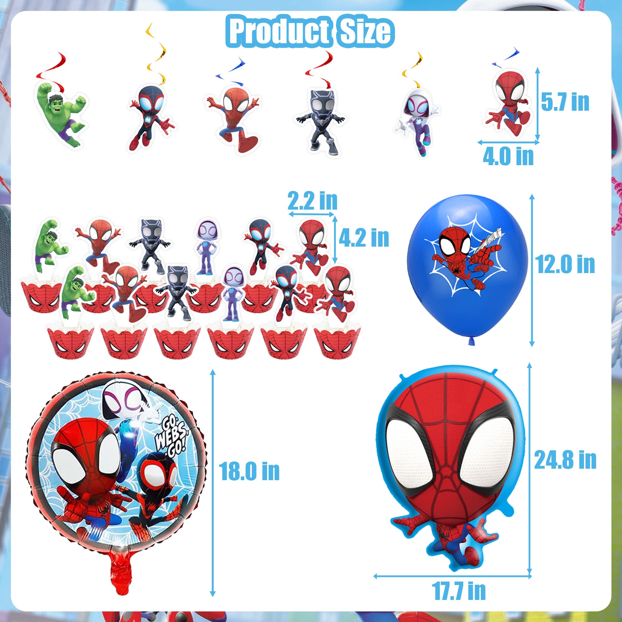 Spidey and His Amazing Friends Birthday Decorations, Spidey and Friends Party Supplies Include Banner, Foil Balloons, Cake Toppers, Tablecloth for Spidey Theme Party