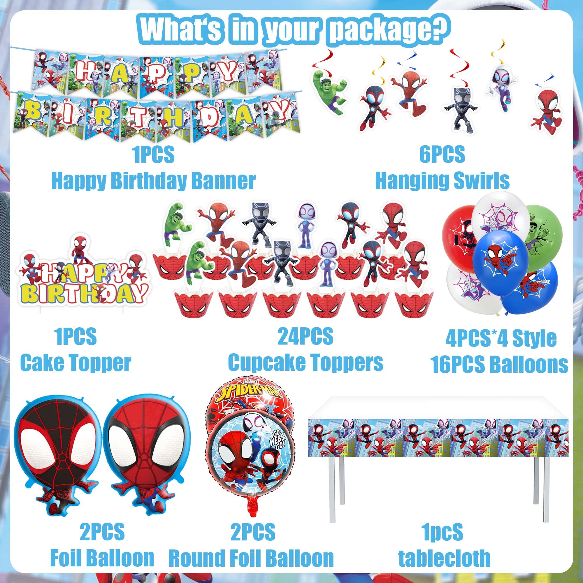 Spidey and His Amazing Friends Birthday Decorations, Spidey and Friends Party Supplies Include Banner, Foil Balloons, Cake Toppers, Tablecloth for Spidey Theme Party