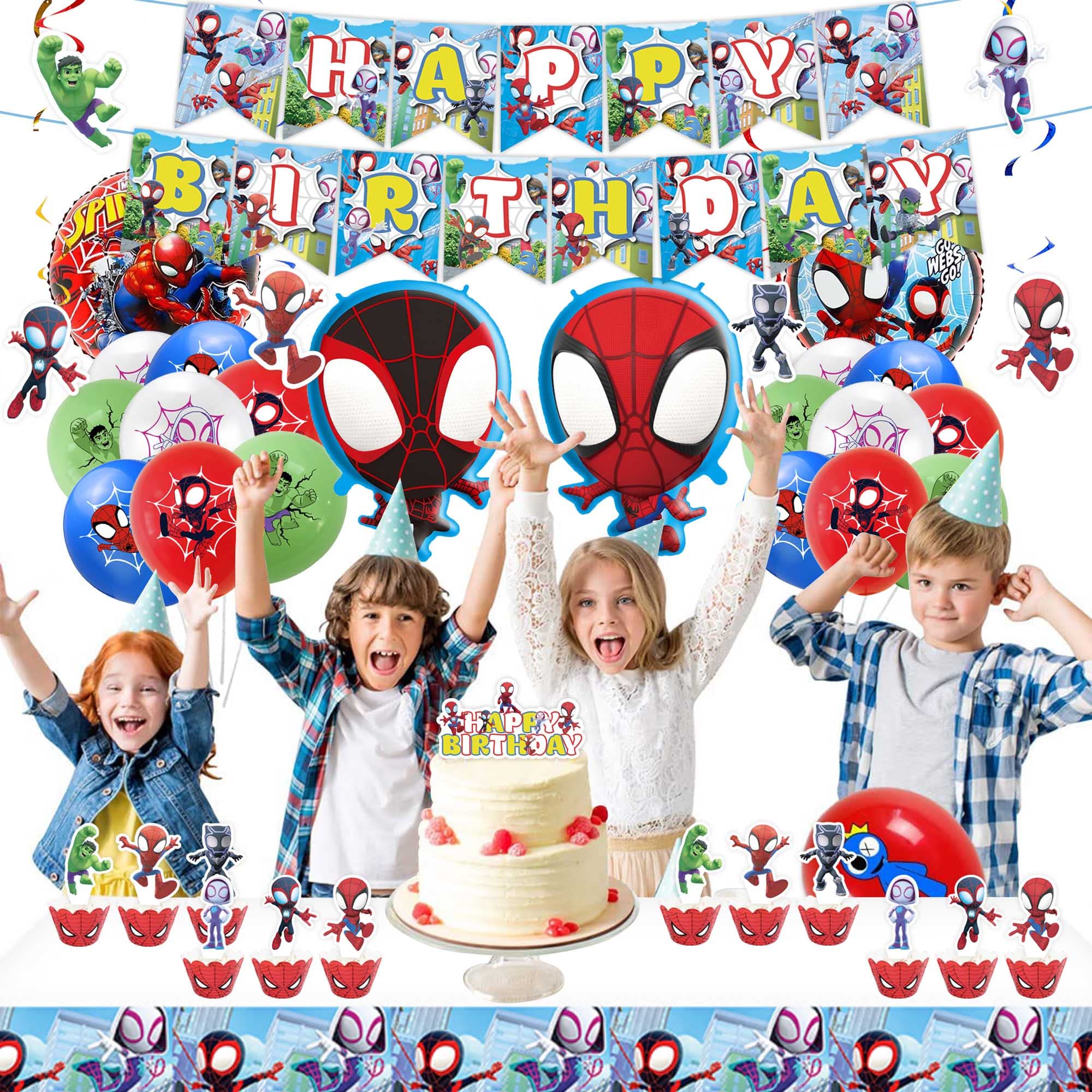 Spidey and His Amazing Friends Birthday Decorations, Spidey and Friends Party Supplies Include Banner, Foil Balloons, Cake Toppers, Tablecloth for Spidey Theme Party