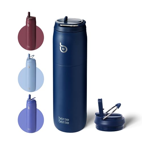 BOTTLE BOTTLE Stainless Steel Water Bottle with Straw and Lid 32oz Vacuum Insulated Water Bottle Stay Cold for 24 Hrs, Hot for 12 Hrs, Leak-Proof Wide Mouth Water Bottles for Men,indigo blue