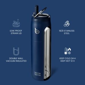 BOTTLE BOTTLE Stainless Steel Water Bottle with Straw and Lid 32oz Vacuum Insulated Water Bottle Stay Cold for 24 Hrs, Hot for 12 Hrs, Leak-Proof Wide Mouth Water Bottles for Men,indigo blue