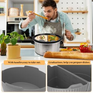 Silicone Slow Cooker Liners, 3 Pack Reusable Divider Insert Fits Crockpot 6-7 Quarts Oval Slow Cooker Reusable Dishwasher Safe, Food-Grade BPA Free Cooking Liners (Grey-3 Pack)