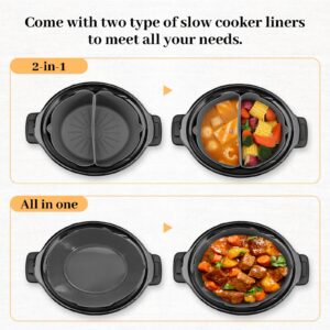 Silicone Slow Cooker Liners, 3 Pack Reusable Divider Insert Fits Crockpot 6-7 Quarts Oval Slow Cooker Reusable Dishwasher Safe, Food-Grade BPA Free Cooking Liners (Grey-3 Pack)