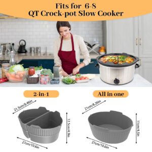 Silicone Slow Cooker Liners, 3 Pack Reusable Divider Insert Fits Crockpot 6-7 Quarts Oval Slow Cooker Reusable Dishwasher Safe, Food-Grade BPA Free Cooking Liners (Grey-3 Pack)