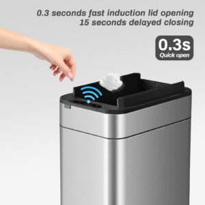 ELPHECO Kitchen Trash Can 60 Liter / 16 Gallon Automatic Trash Can with Butterfly Lid, Motion Sensor Garbage Can for Kitchen, Office, Living Room, Outside, 3 AA Batteries (Excluded)