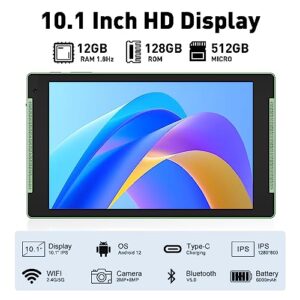 Android Tablet, 10 Inch Tablet with Stand/Glass Housing, 12GB RAM 128GB ROM with 512GB Expand Tablets, WiFi6, IPS + Touch Screen, 6000mAh Battery, Bluetooth5.0, GPS, Dual Camera (Green)