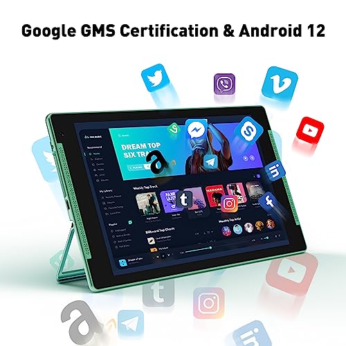 Android Tablet, 10 Inch Tablet with Stand/Glass Housing, 12GB RAM 128GB ROM with 512GB Expand Tablets, WiFi6, IPS + Touch Screen, 6000mAh Battery, Bluetooth5.0, GPS, Dual Camera (Green)