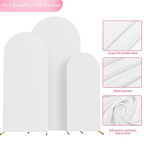 Wokceer Set of 3 Wedding Arch Cover Spandex Fitted Wedding Arch Stand Covers for Round Top Chiara Arch Backdrop Stands Cover for Birthday Party Ceremony Banquet Decoration 4ft,5ft,6ft White