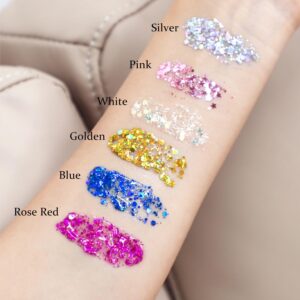 TEOYALL Long Lasting Silver Body Glitter Holographic Sparkling Cosmetic Grade Chunky Glitter for Face Hair (Silver)